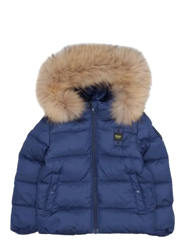 BLAUER. Quilted Jacket With Fur Trim - Blue