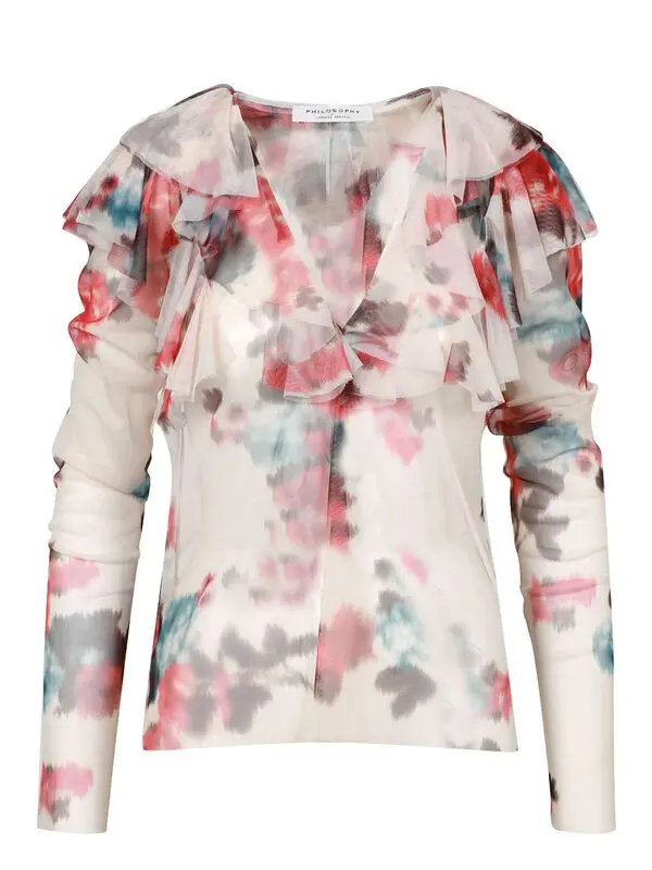 PHILOSOPHY BY LORENZO SERAFINI Floral Print Tulle Shirt - Beige