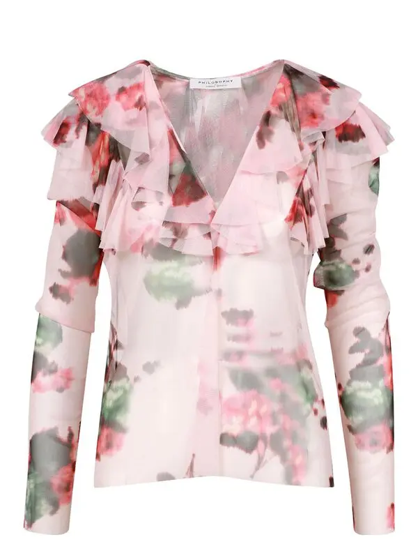 PHILOSOPHY BY LORENZO SERAFINI Floral Print Tulle Shirt - Pink