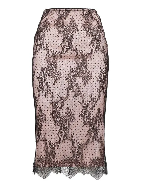 ANIYE BY Satin And Lace Sheath Skirt - Nero+rosa Antico