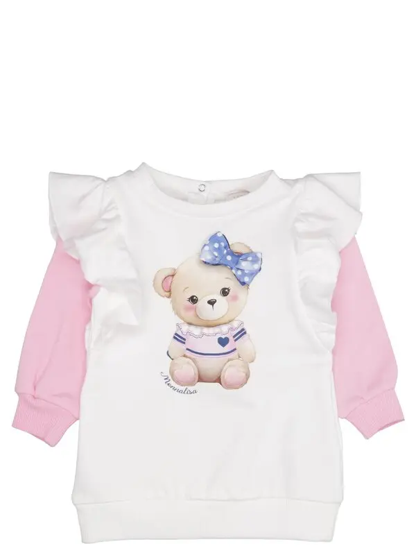 Monnalisa Bear Print Dress - Bianco+rosa