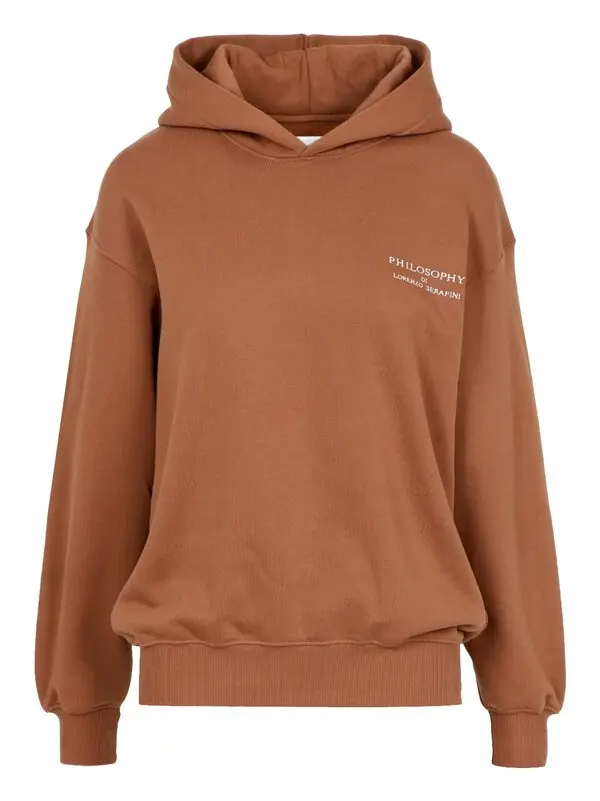 PHILOSOPHY BY LORENZO SERAFINI Hooded Cotton Sweatshirt - Camel