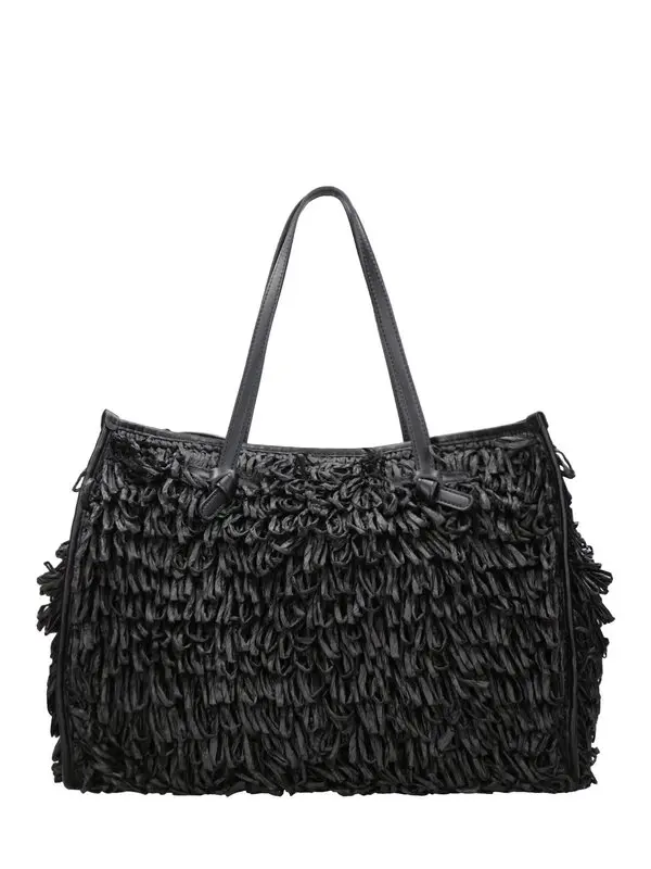 MARCELLA Raffia Tote - Black