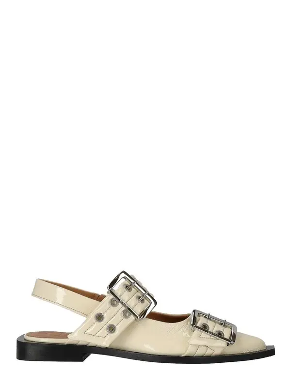 GANNI Slingback Ballerina Flat With Buckles - Ivory