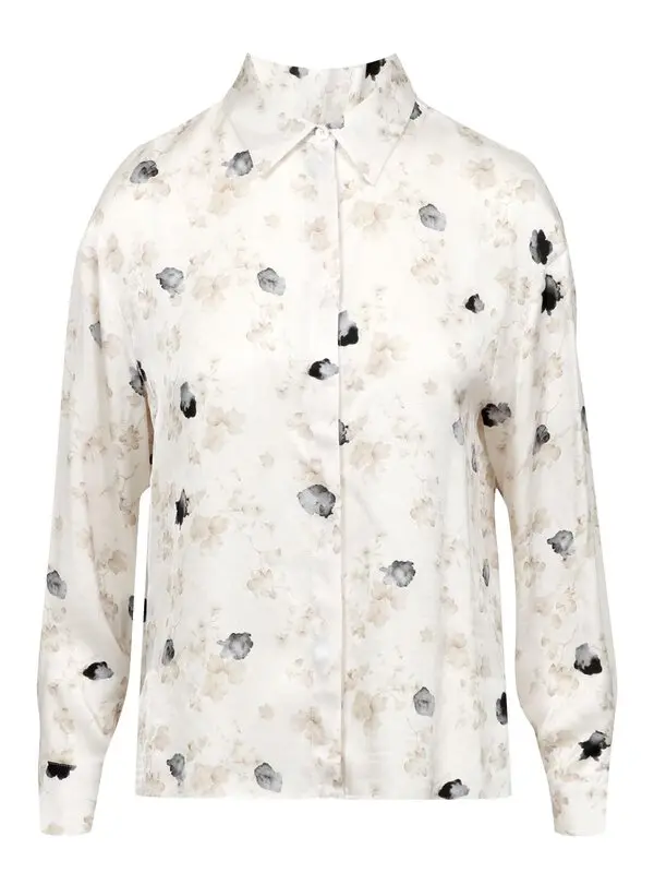 KAOS Floral Print Satin Shirt - Cream