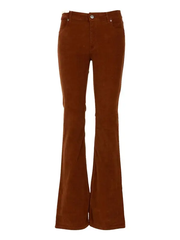 PT TORINO Cotton Blend Velvet Flare Trousers - Brown