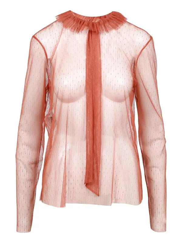 PHILOSOPHY BY LORENZO SERAFINI Tulle Shirt With Ruffle Collar - Ruggine