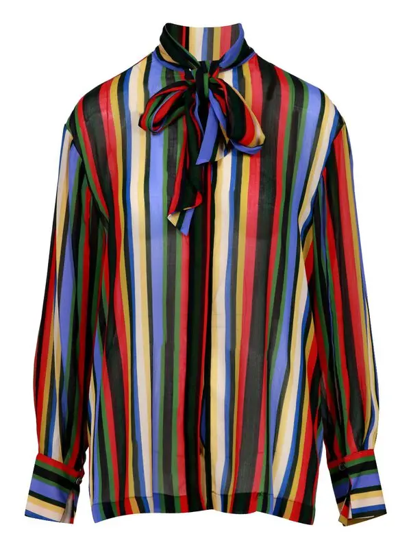 SEMICOUTURE Striped Viscose Creponne Shirt - Rosso+verde+giallo