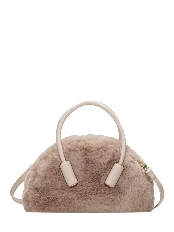 THEMOIRE Eco-fur Top Handle Bag - Dove Grey