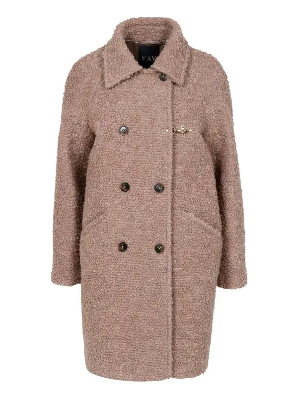 FAY Wool Bouclé Double-breasted Coat - Pink