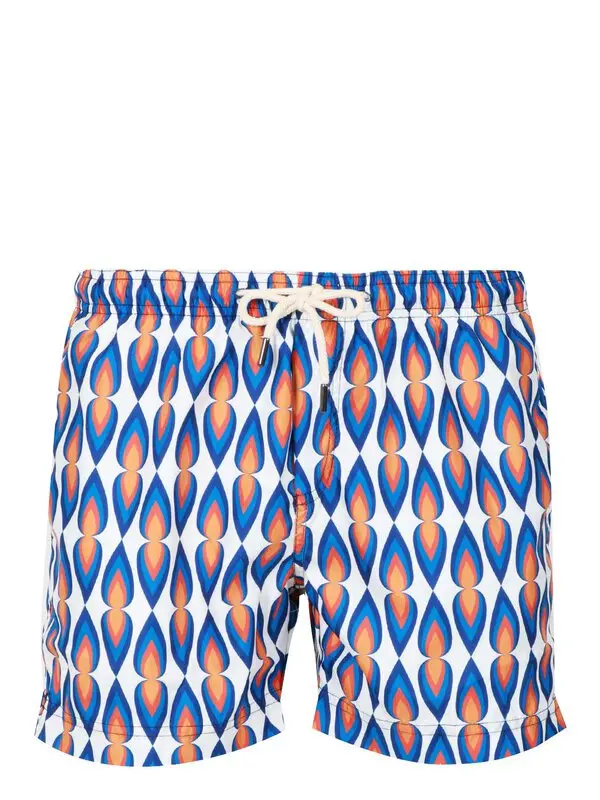 PENINSULA SWIMWEAR Printed Mid-length Swim Trunks - Arancio+bianco