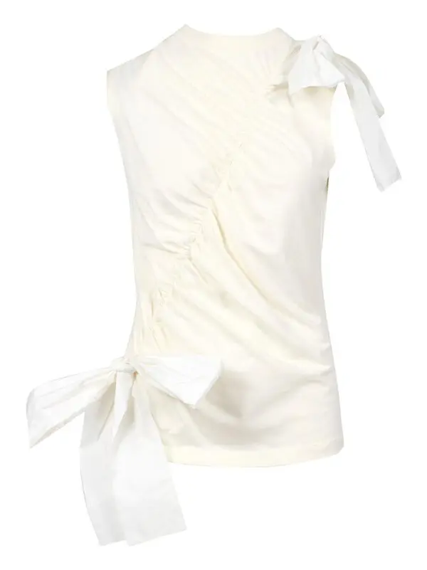 MSGM Sleeveless Cotton Top With Bow Detail - White
