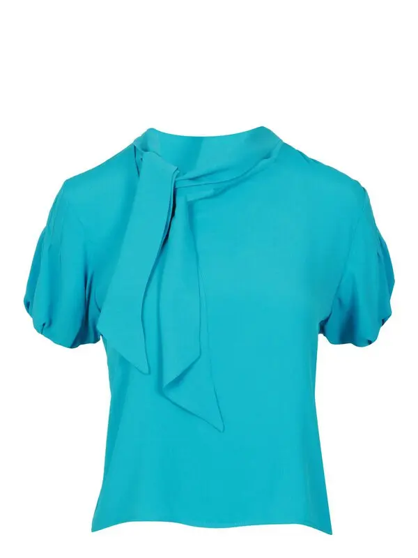 GRIFONI Shirt With Ribbon Collar - Turquoise