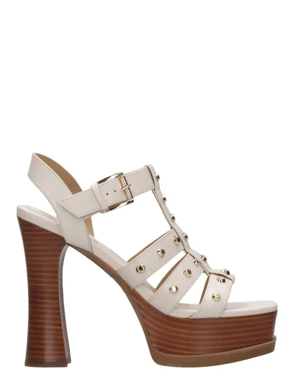 Michael Kors Studded Leather Platform Sandals - Beige