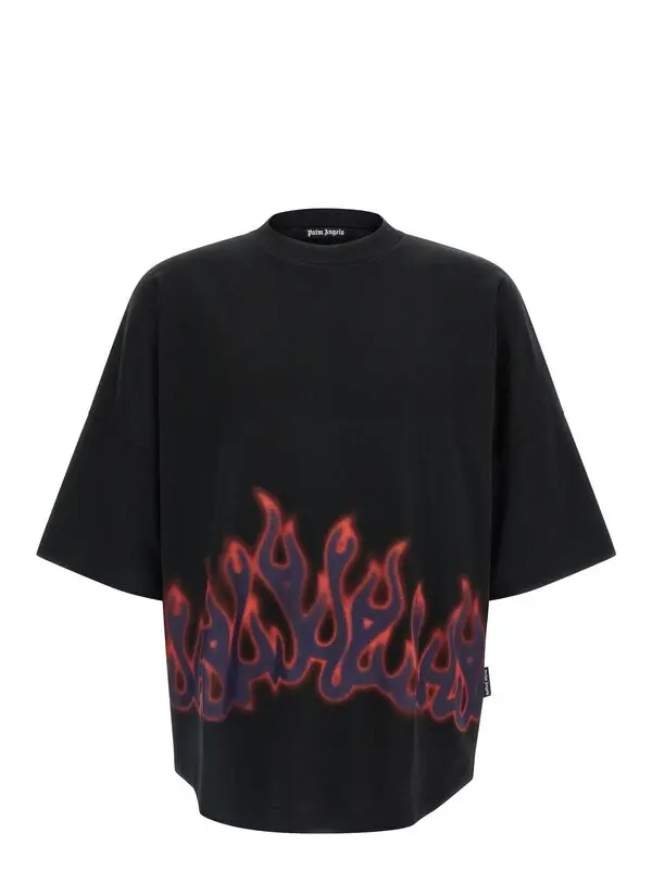 Palm Angels Flames' T Shirt - Black