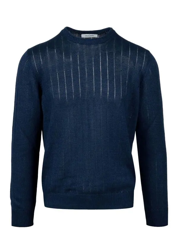 GRAN SASSO Crew Neck Braid Sweater - Blue