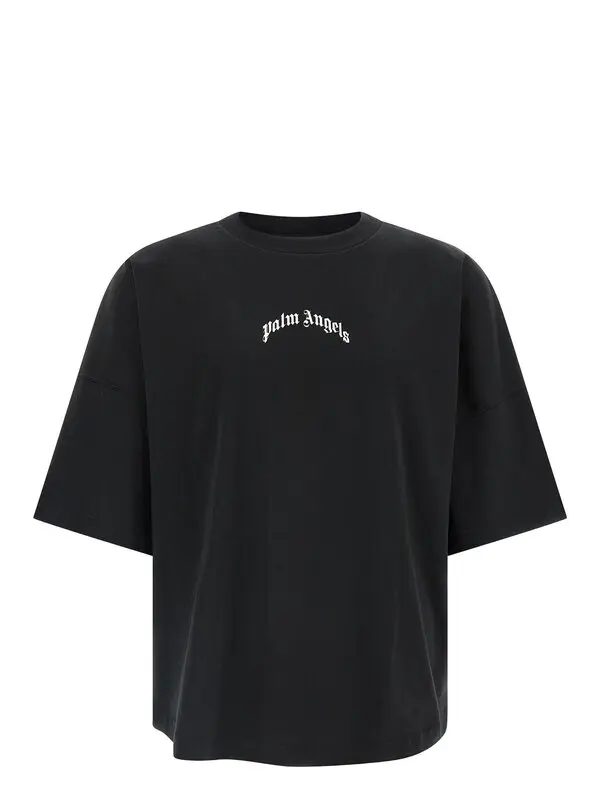 Palm Angels Back Curved Logo' T Shirt - White/black