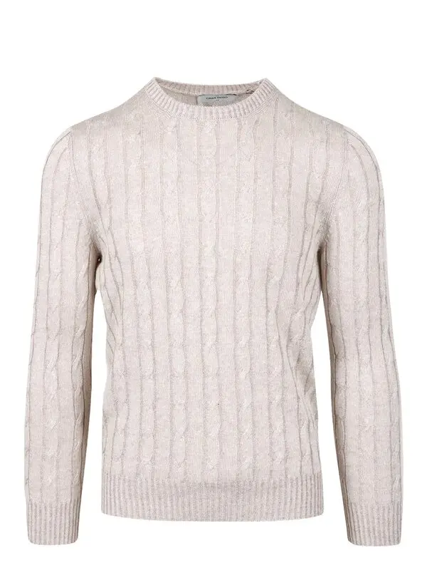 GRAN SASSO Braided Crew Neck Sweater - Beige