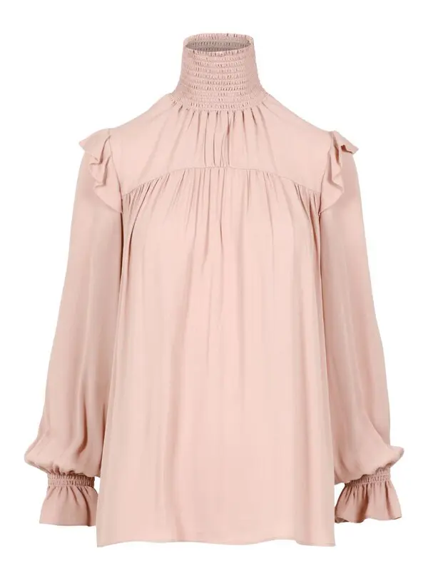 N°21 Cotton High Collar Ruffle Shirt - Powder