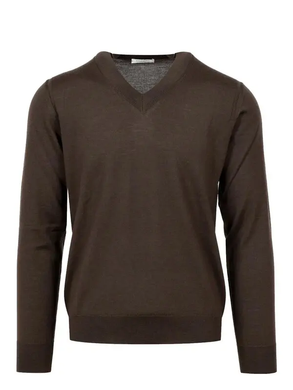 PAOLO PECORA Wool V-neck Sweater - Brown