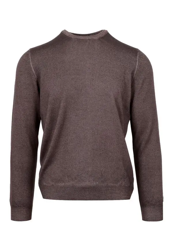 BARBA NAPOLI Crew Neck Virgin Wool Sweater - Brown