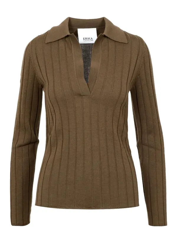 Erika Cavallini Long Sleeve Virgin Wool Top - Brown