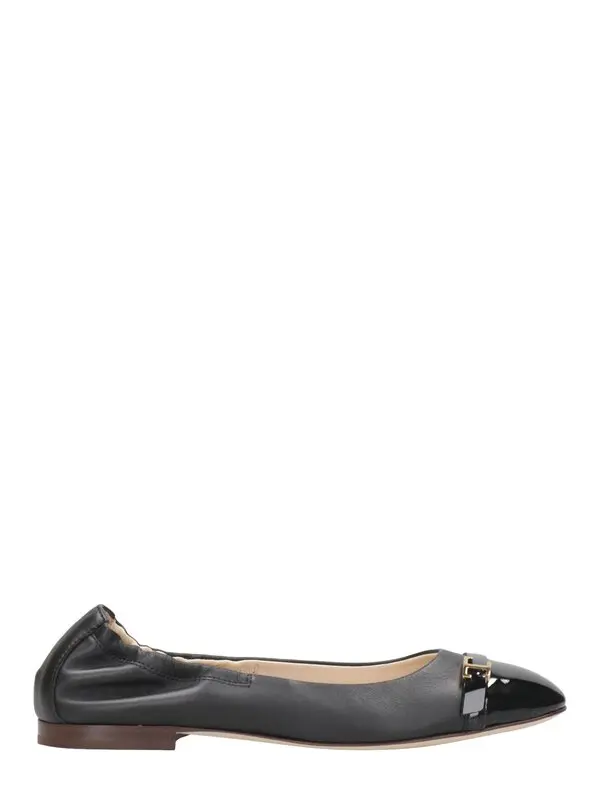 TOD'S Leather Ballerinas With Patent Leather Cap Toe - Black