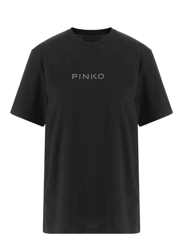 Pinko Cotton T-shirt With Logo - Black