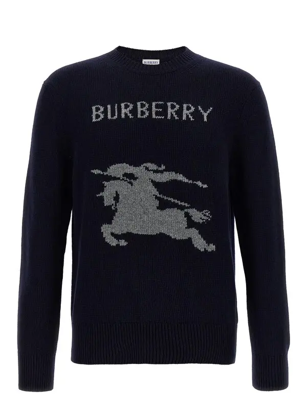 Burberry Logo Intarsia Sweater - Blue