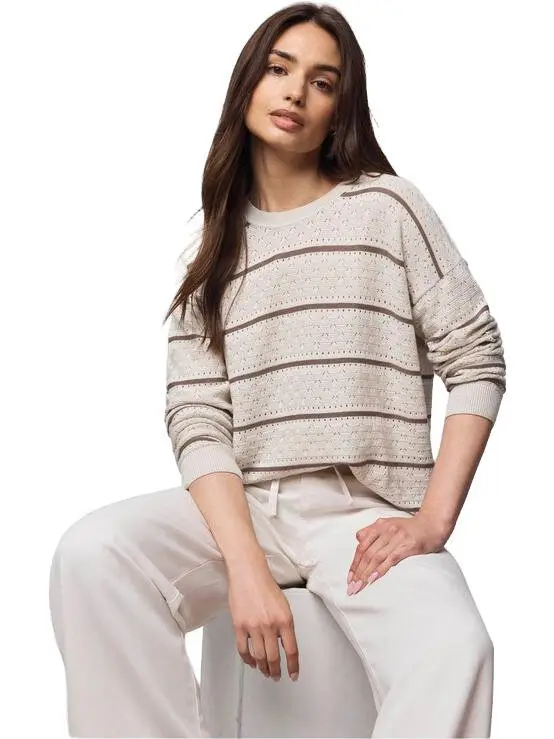 Splendid Georgie Cashblend Stripe Pointelle Sweater - Brown