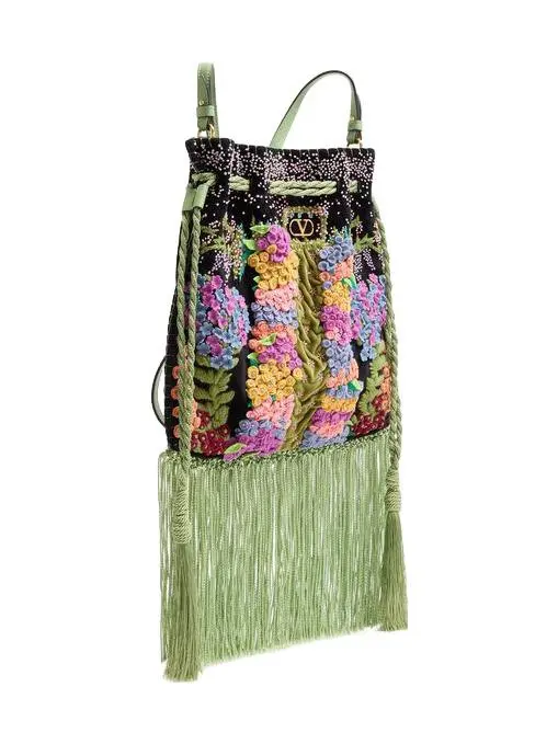 Valentino Garavani Nellcôte Alice Embroidered Bag With Fringes - Black