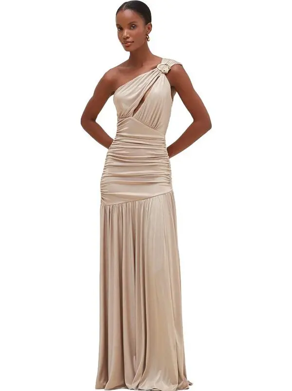 PatBO Dune Jersey One Shoulder Gown - Brown / Neutral
