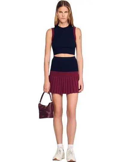 Sandro Two-tone Rib Knit Crop Top - Blue / Navy