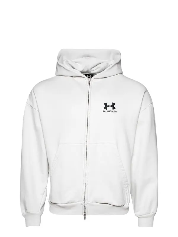 Balenciaga Logo Embroidered Zip-up Hoodie - White