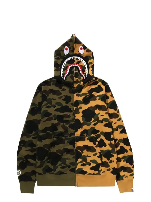 BAPE 1st Camo Separate Shark Full Zip Hoodie - Green