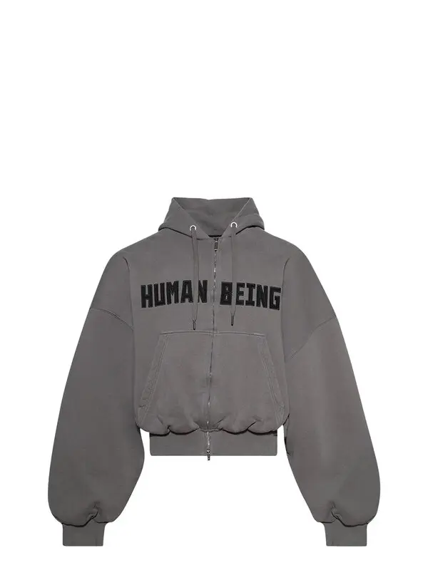 Balenciaga Human Being Zip-up Hoodie - Grey