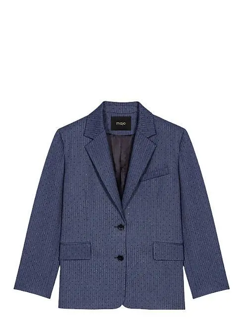 Maje Rhinestone-embellished Stretch-woven Jacket - Blue