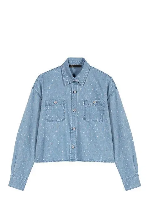 Maje Bridget Rhinestone-embellished Denim Shirt - Denim Blue