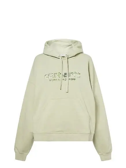 Carhartt Work In Progress Logo-print Cotton-jersey Hoody - Pale Olive