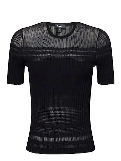 Theory Compact Ribbed Knitted Top - Black