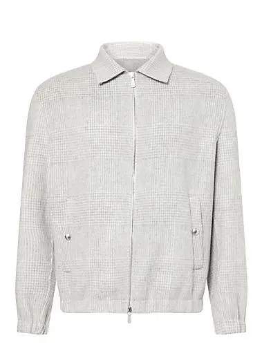 Eleventy Prince Of Wales Check Wool-cashmere Blend Jacket - Light Melange Gray