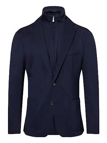 Eleventy Notched-collar Patch-pocket Wool Jacket - Blue