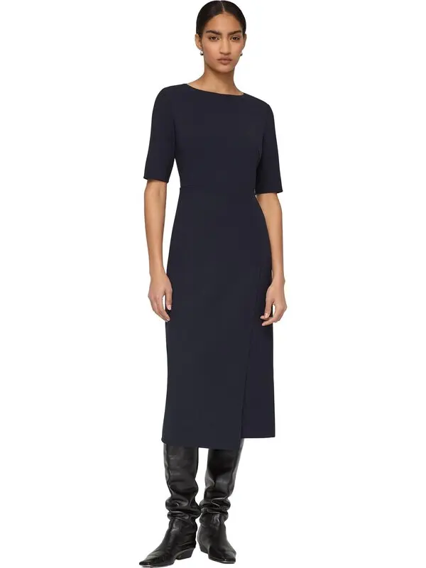 Lafayette 148 New York Wool Double Face Fitted Midi Dress - Blue Ink