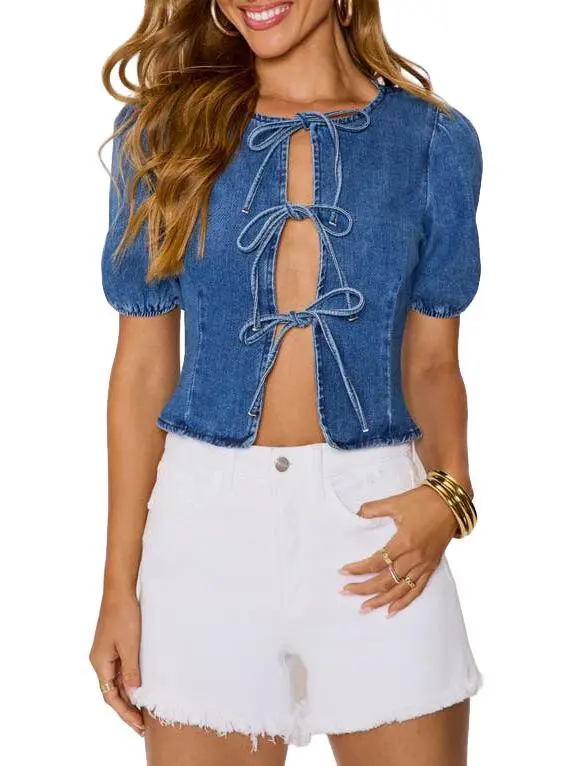 VICI Delilah Tie Front Top - Denim