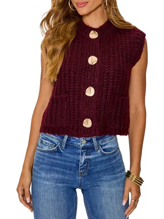 VICI Hammered Button Sweater Vest - Burgundy