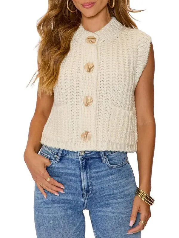 VICI Hammered Button Sweater Vest - Cream