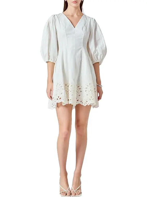 Endless Rose Eyelet Cotton & Linen Mini Dress - White