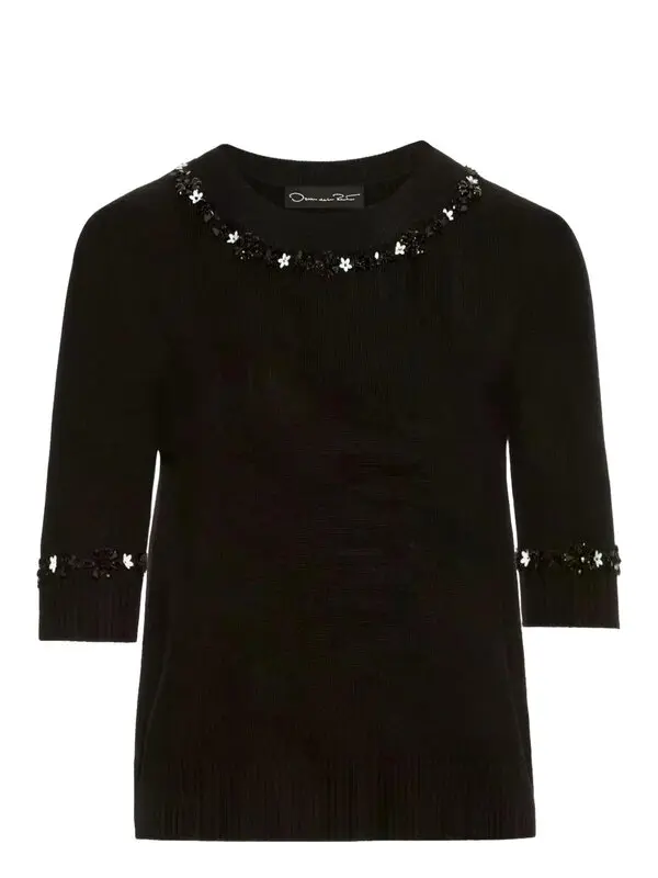 Oscar De La Renta Sequin-embellished Wool T-shirt - Black