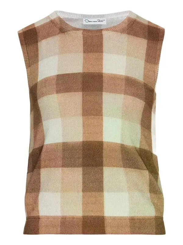 Oscar De La Renta Checked Sleeveless Vest - Brown