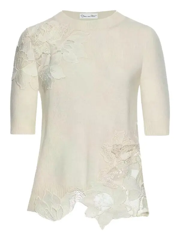 Oscar De La Renta Guipure-insert Short-sleeve Top - White